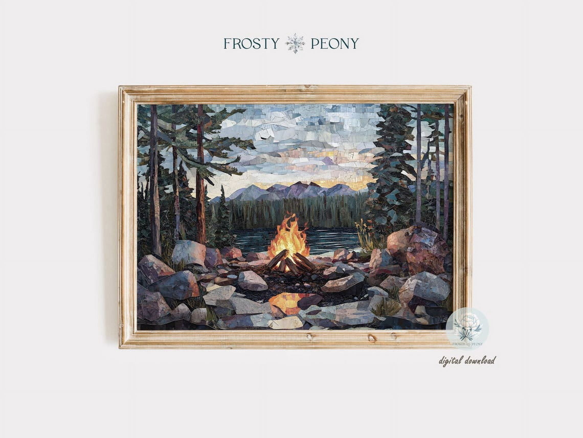 Timeless Campfire In The Woods Art Print, Tranquil Nature Wall Art ...