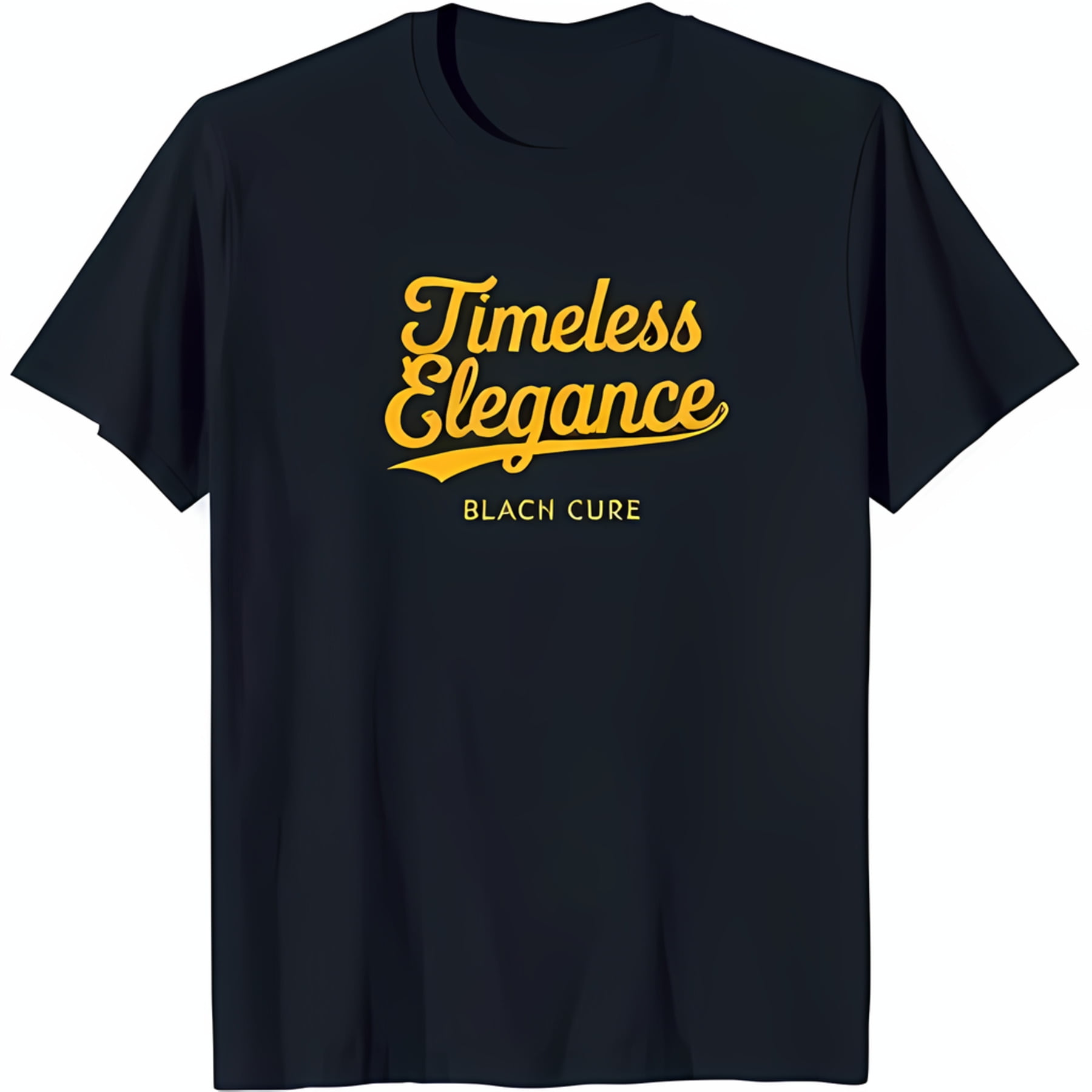 Timeless Elegance Black T-Shirt with Gold Cursive Graphic & Black Cure ...