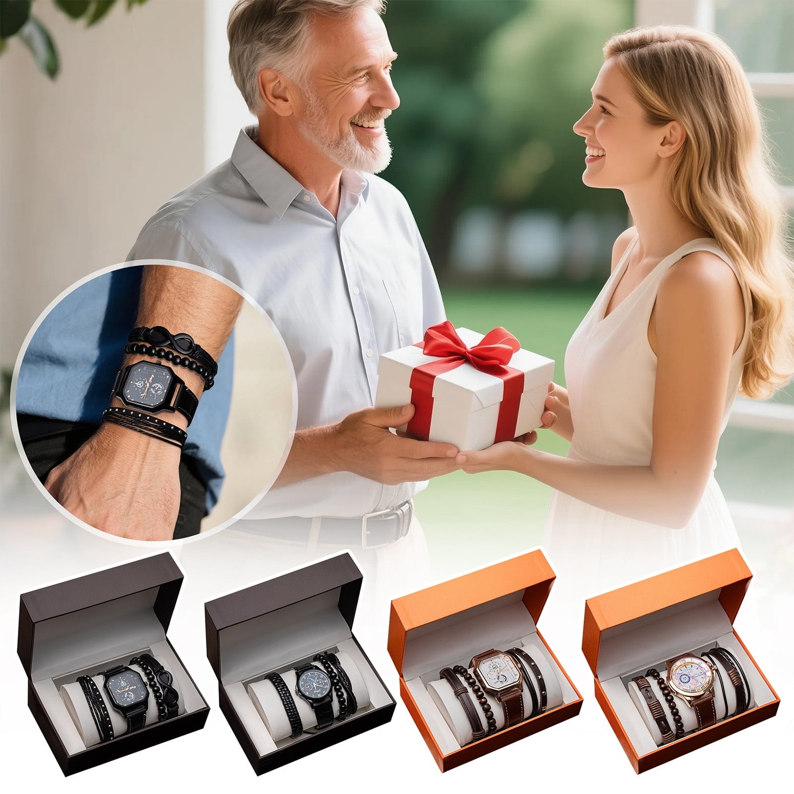 Timeless Father's Day Gift: Men's Quartz Watch & Bracelet Set, Perfect ...