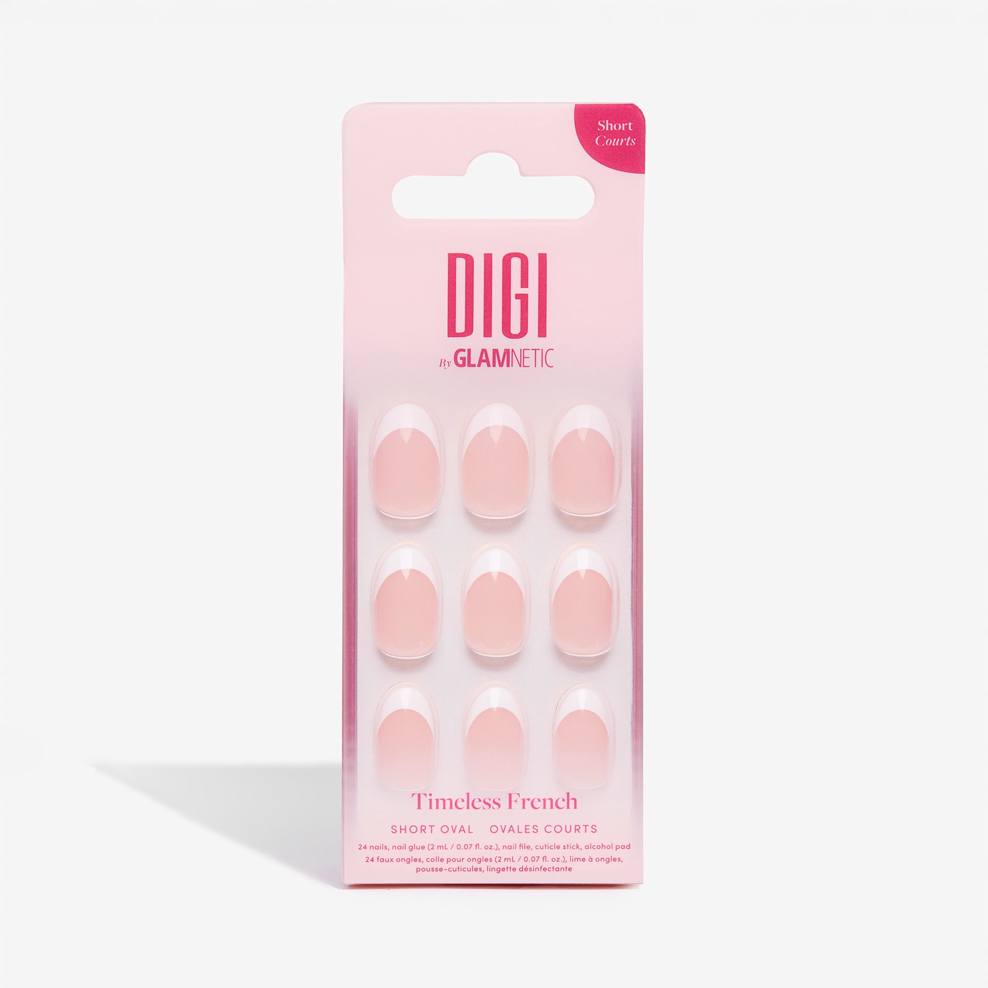 DIGI by Glamnetic Short Oval Artificial Press-on Nails, Timeless French ...