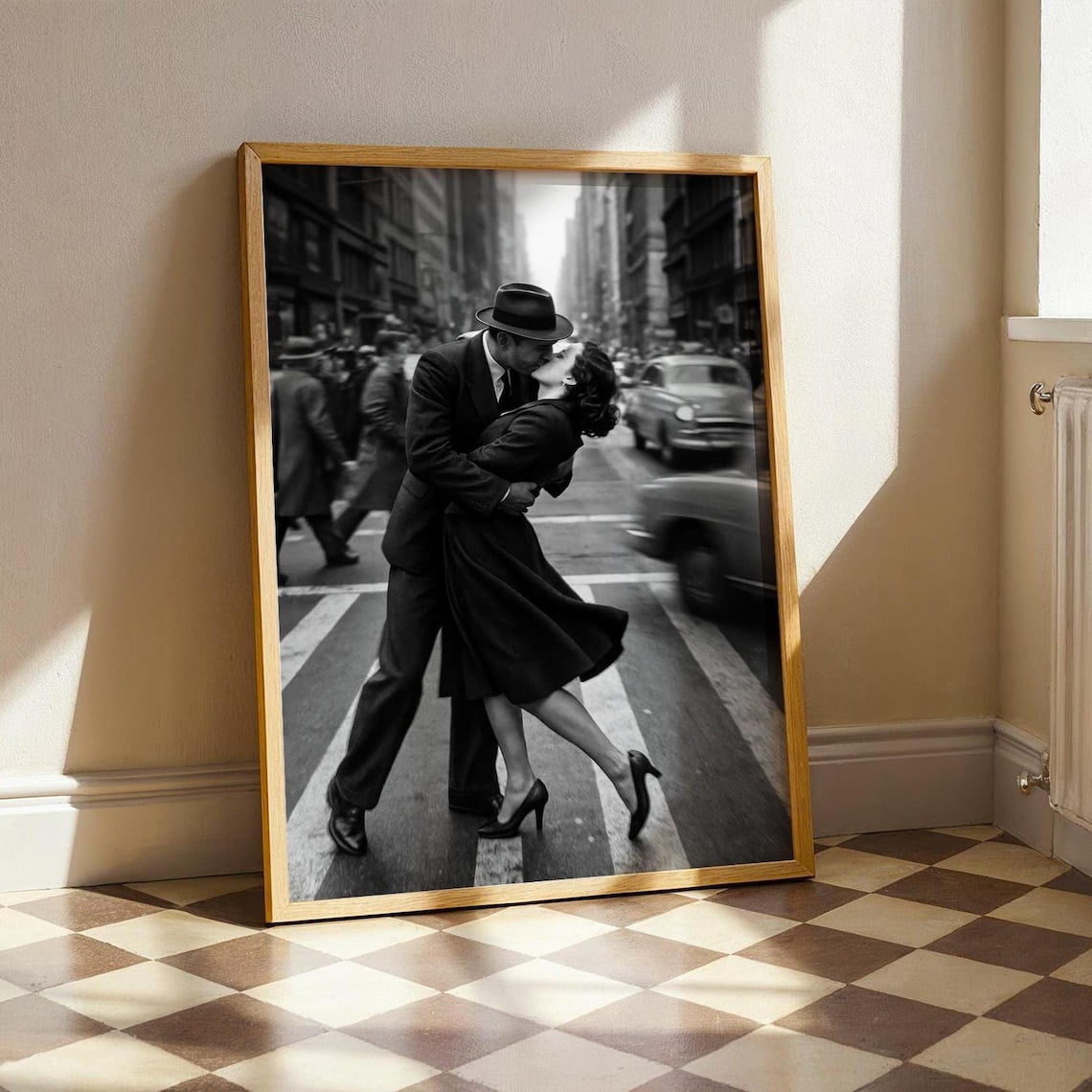 Timeless Kiss Art Vintage Black And White Couple Old Hollywood Street ...