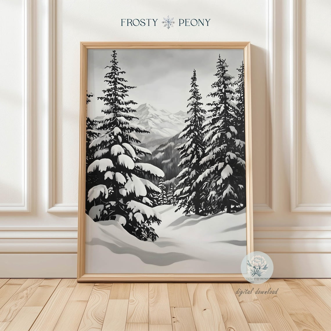 Timeless Snowy Forest And Mountains Scenery Art Print, Winter Landscape ...