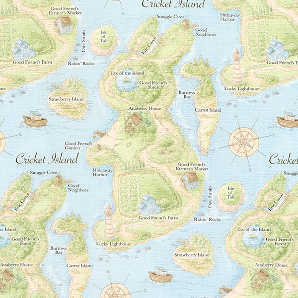 Timeless Treasures Bunnies by the Bay Blue Map 100% Cotton Fabric sold ...