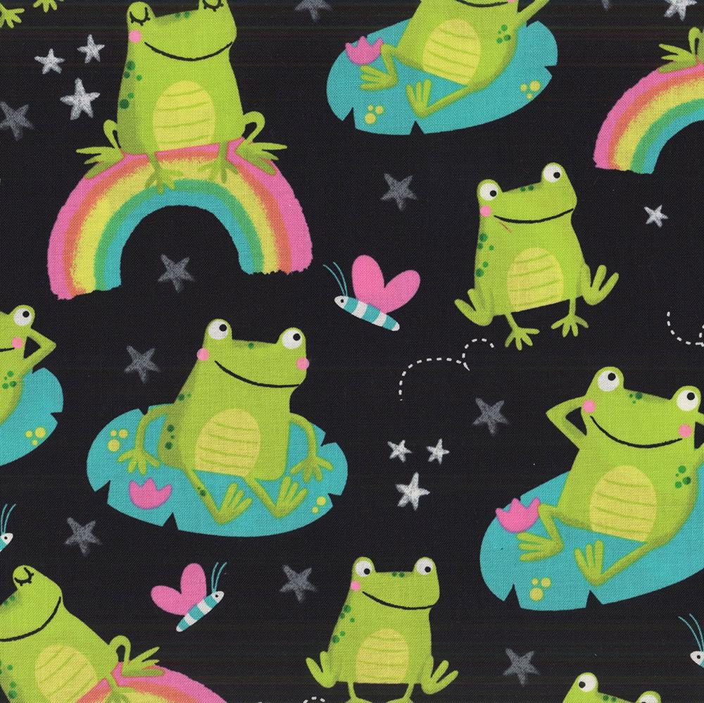 Timeless Treasures Fabrics Fun Happy Frogs Rainbows Lily Pads 100% ...