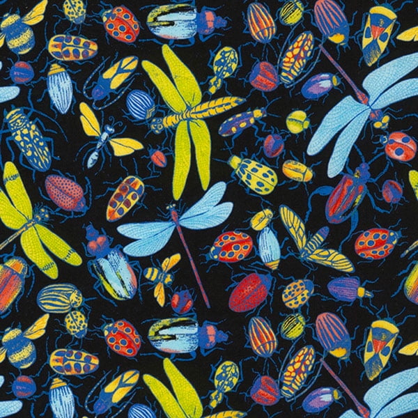 Timeless Treasures Fabrics Garden Journal Floral Black Insects 100% ...