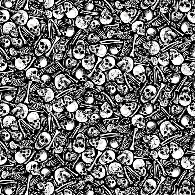 Timeless Treasures Fabrics Wicked Skeletons and Bones Black 100% Cotton ...