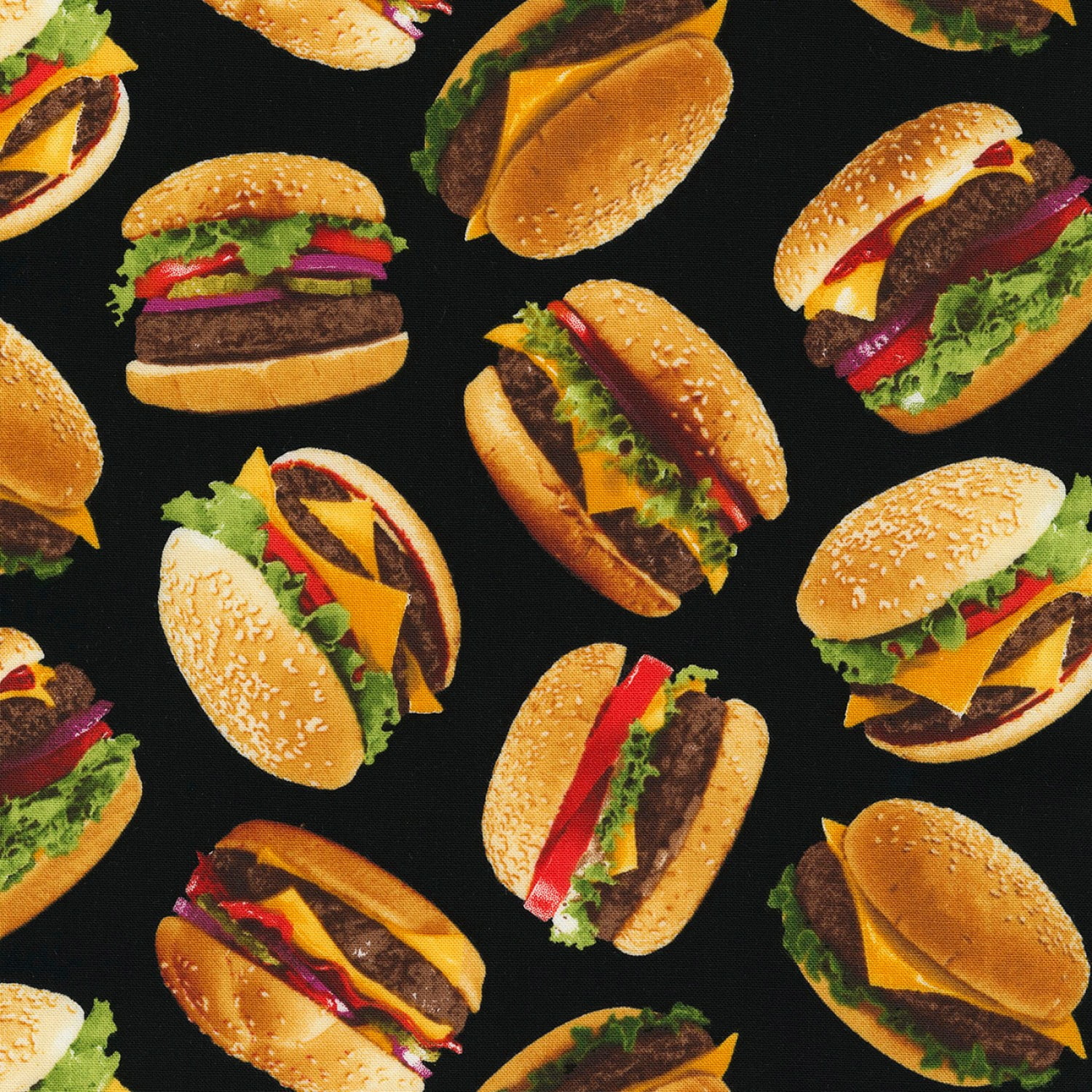 Timeless Treasures Food Burgers Tossed Black 100% Cotton Fabric by The ...