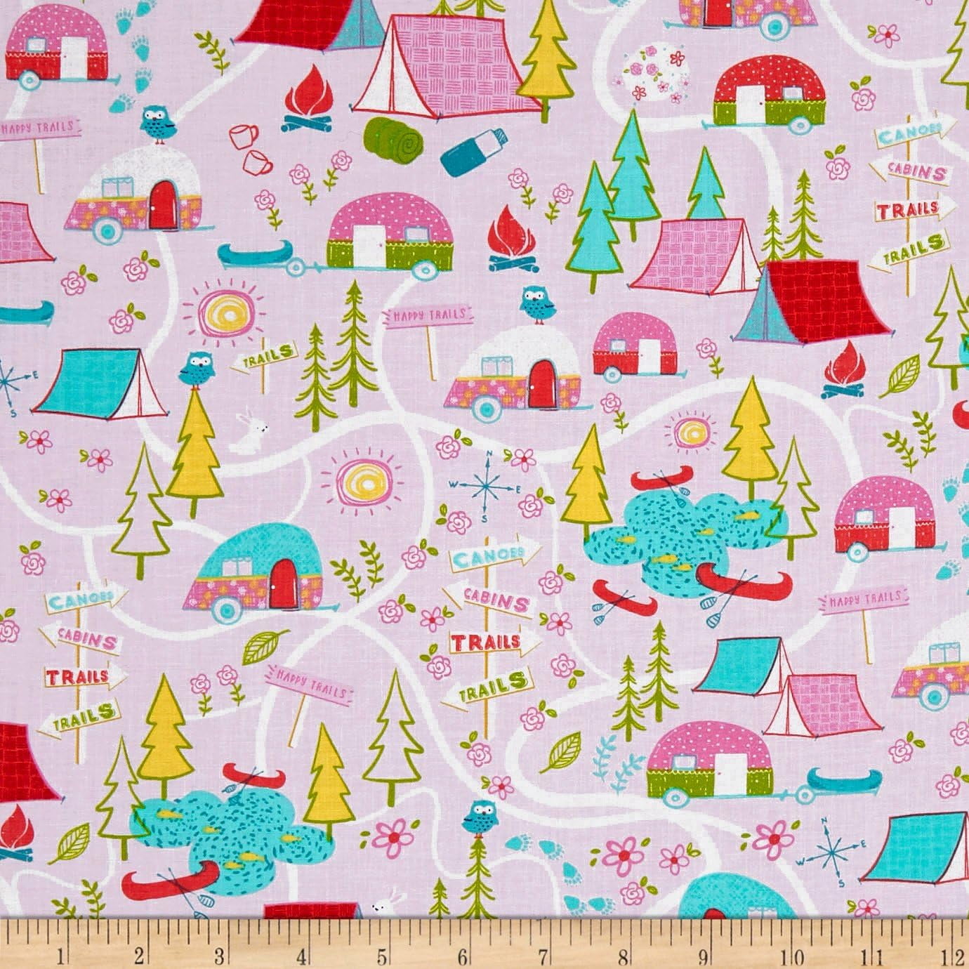 Timeless Treasures Happy Trails Camping Map Pink 100% Cotton Fabric ...