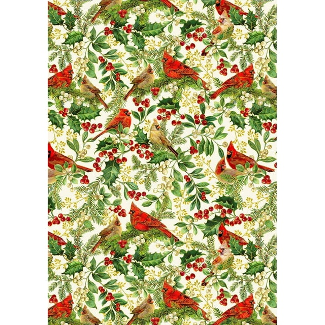 Timeless Treasures Holiday Christmas Cardinals on Branches White Cotton ...
