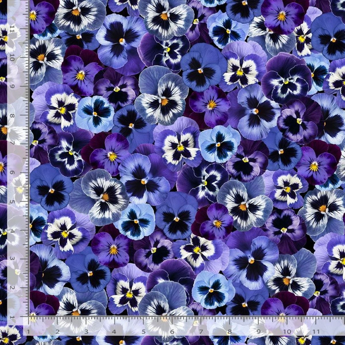 Timeless Treasures Pansy Paradise Packed Panises Fabric Black Cotton ...