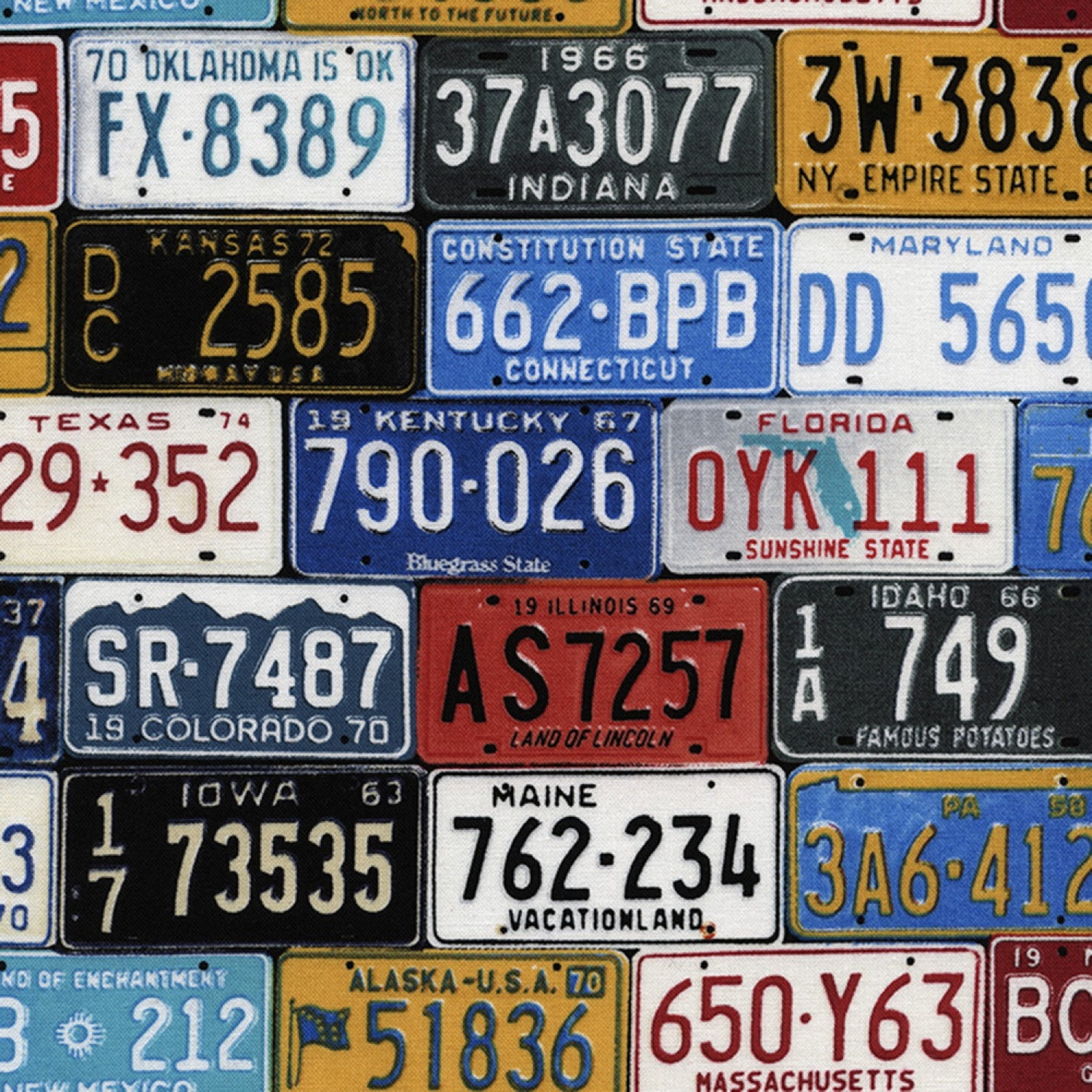 Timeless Treasures Route 66 License Plates Multicolor 100% Cotton Sold ...