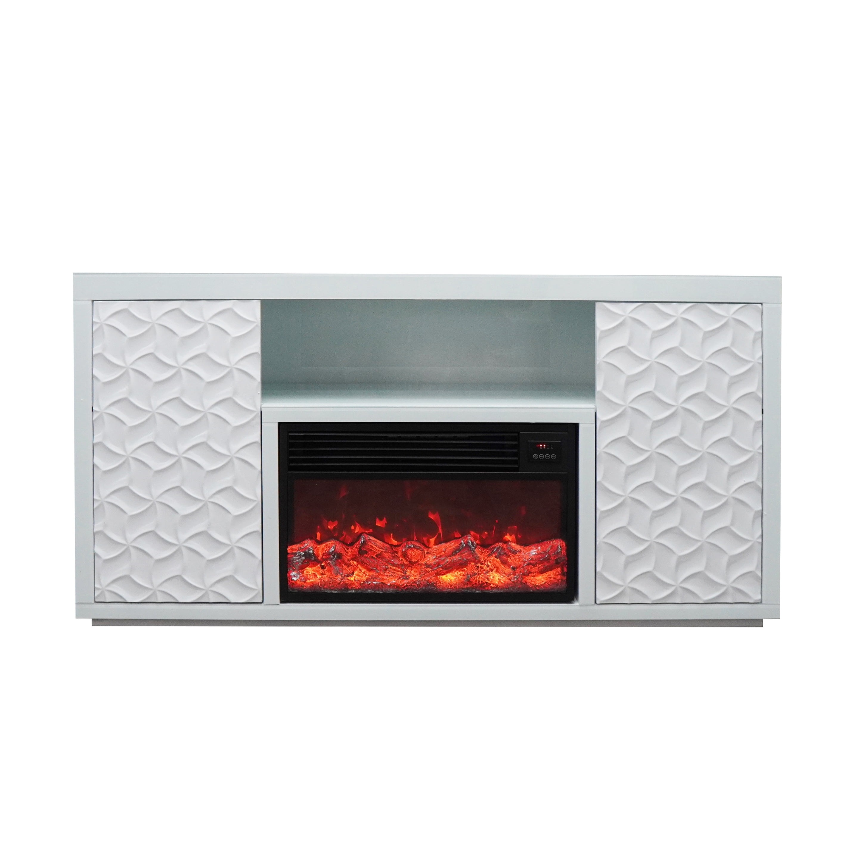 Timeless White Electric Fireplace with LED Panel, Speakers, and Remote ...