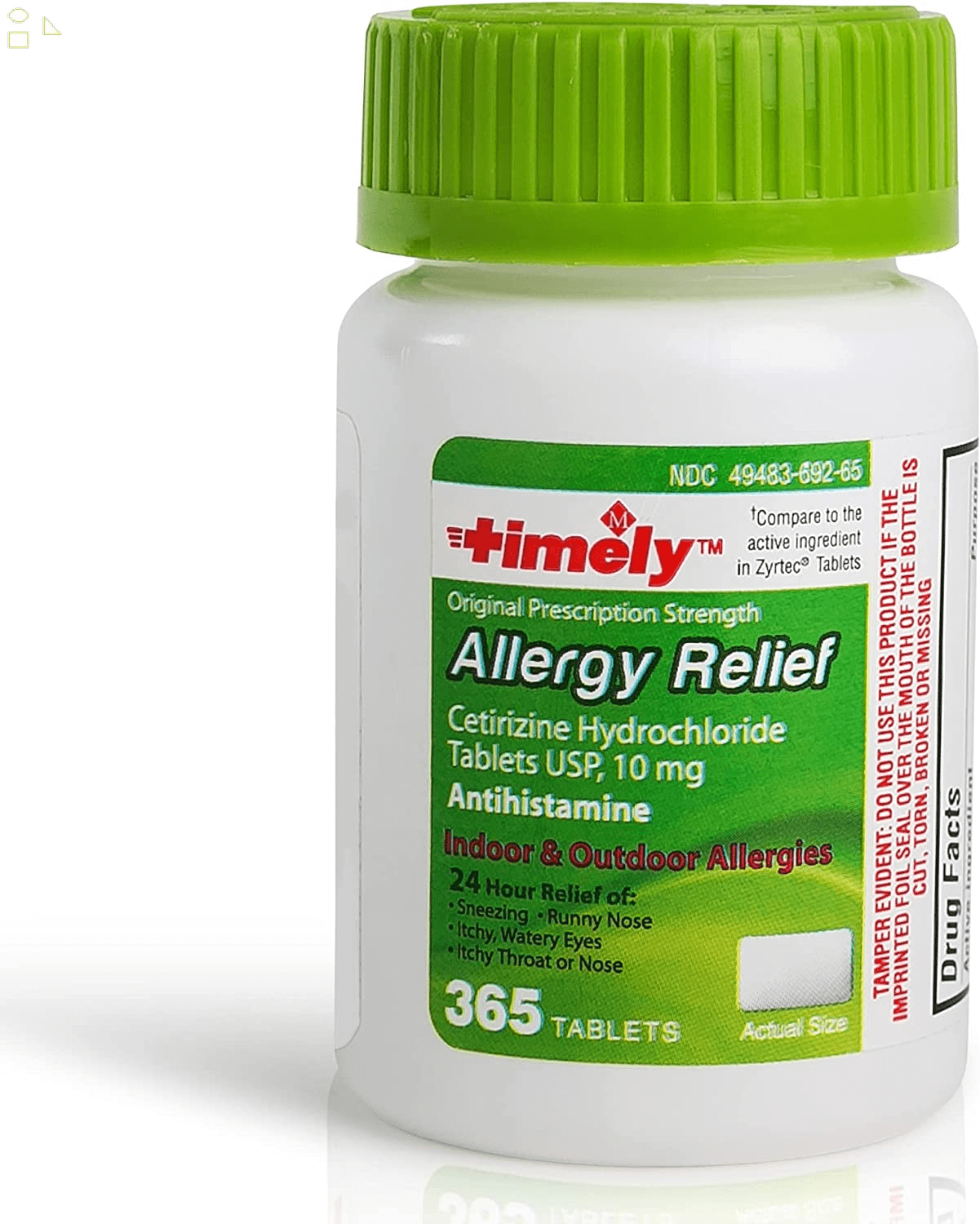 Timely - Generic Brand Cetirizine HCl 10 mg Antihistamine 365Ct – Fast Allergy Medication ...