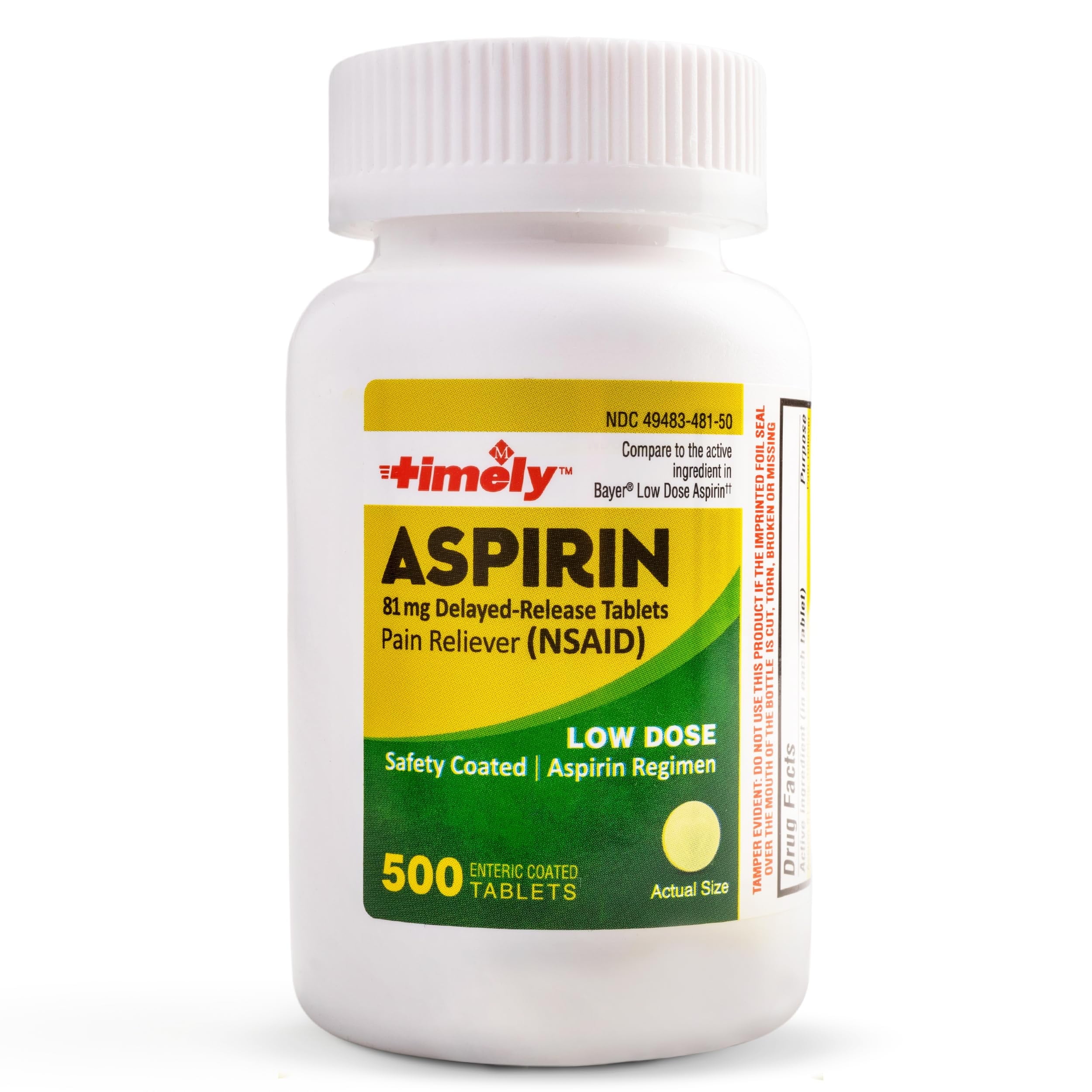 Timely - Low Dose Aspirin 81mg - 500 Tablets - Compared to the active ...