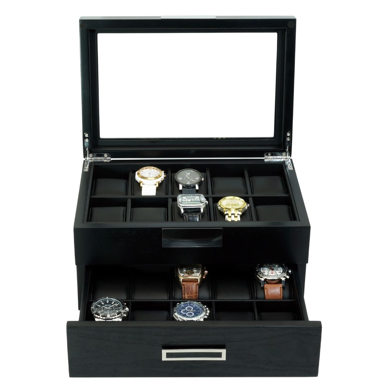 TimelyBuys 20 Black Ebony Wood Watch Extra Height Box Display Case 2 ...