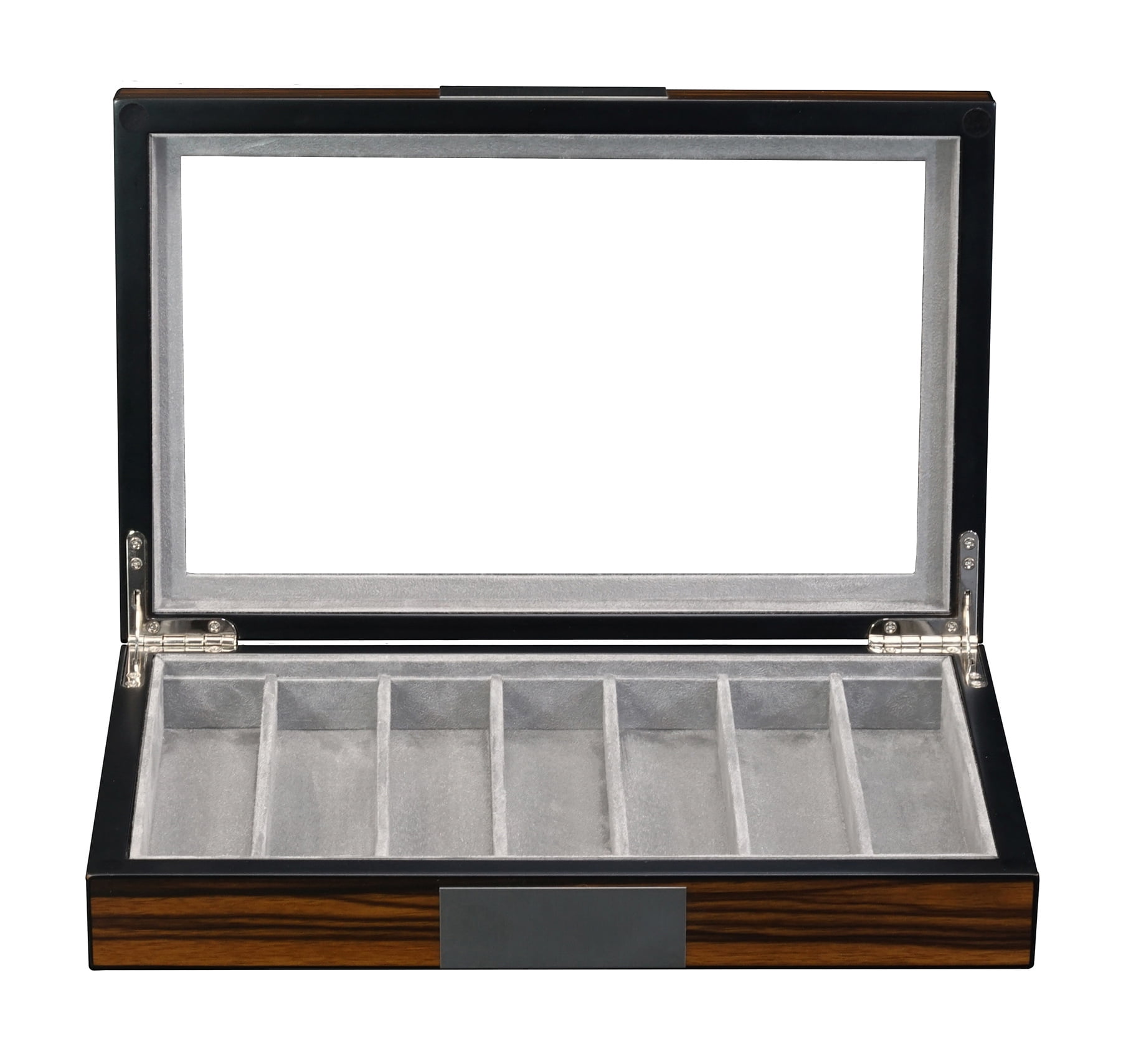 TimelyBuys Walnut Wood Watch Band Storage Display Case with Glass Top ...