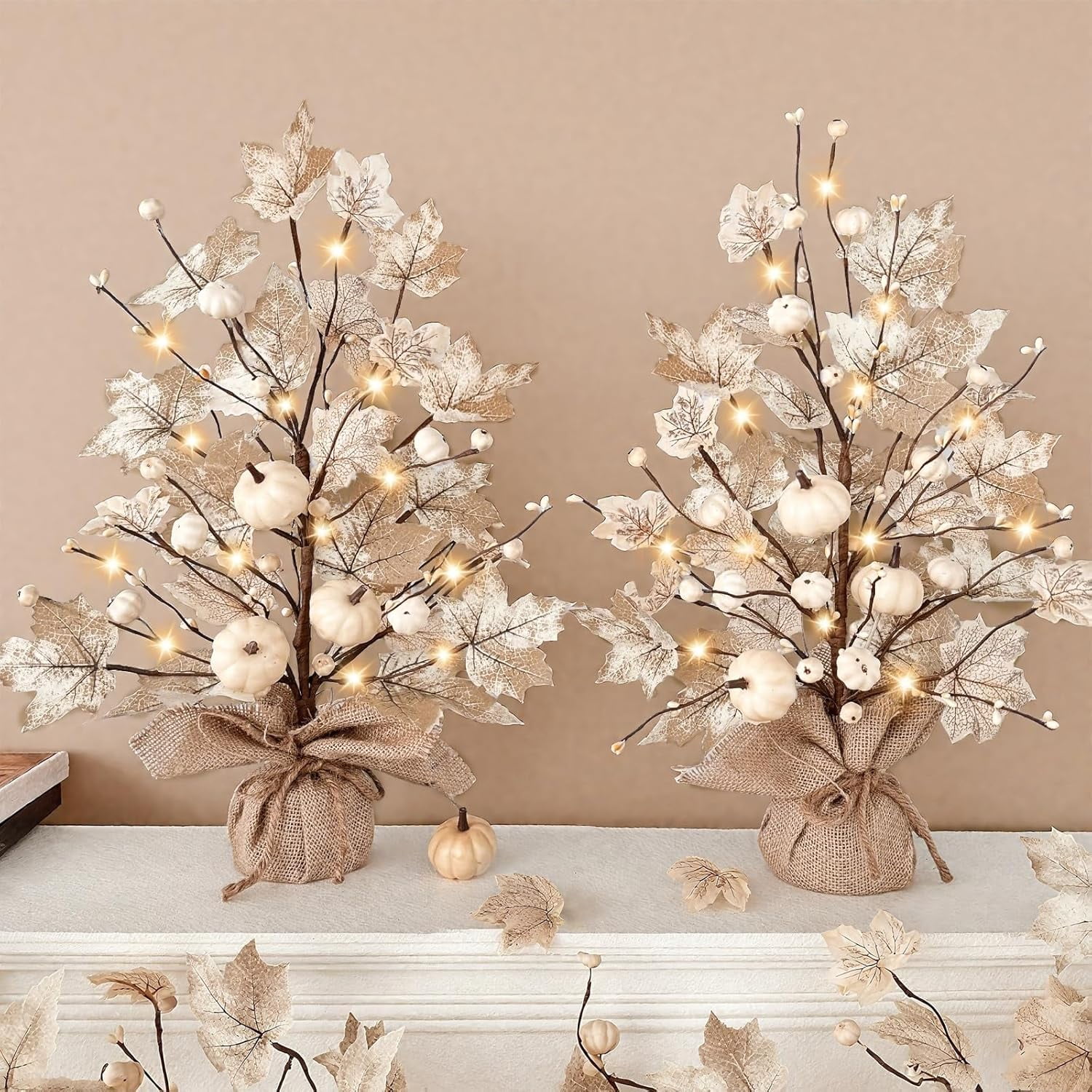 Timer - 2 Pack 18 Inch Lighted Fall Maples Tree Fall Decor 40 LEDs ...