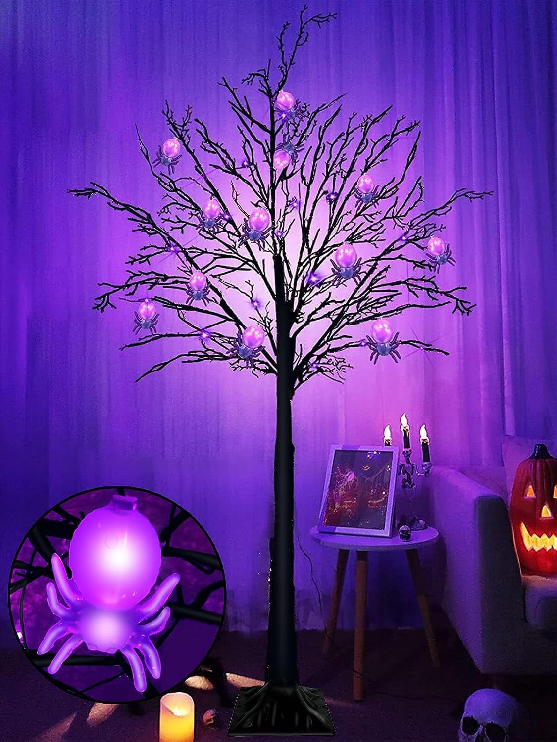 5.5 Ft High Lighted Tree Decor Black Spooky Tree with 96 Purple LED ...