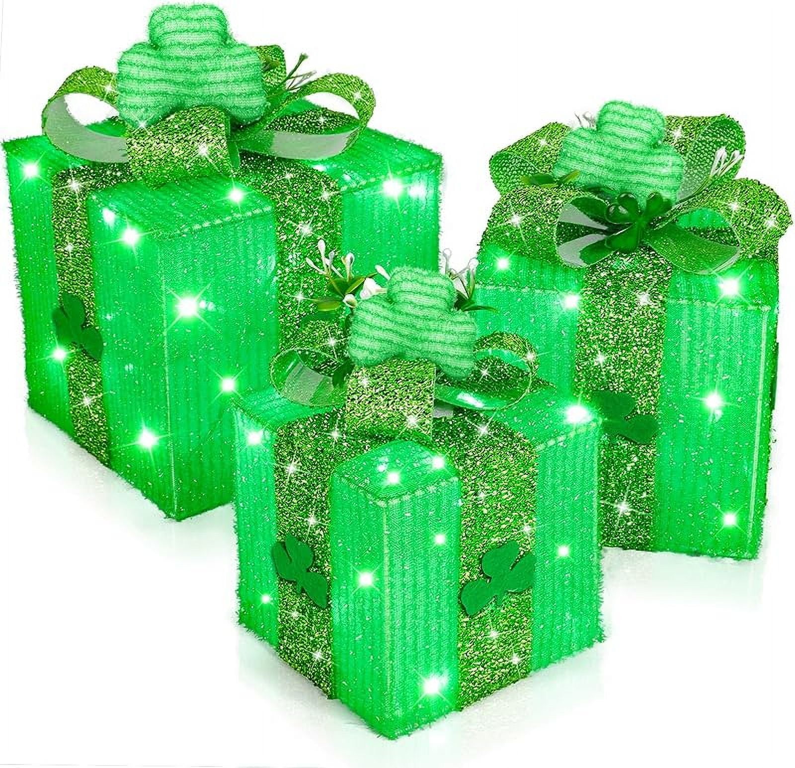 Timer & 8 Mode 3 Pack St Patricks Day Decorations Lighted Gift Boxes ...