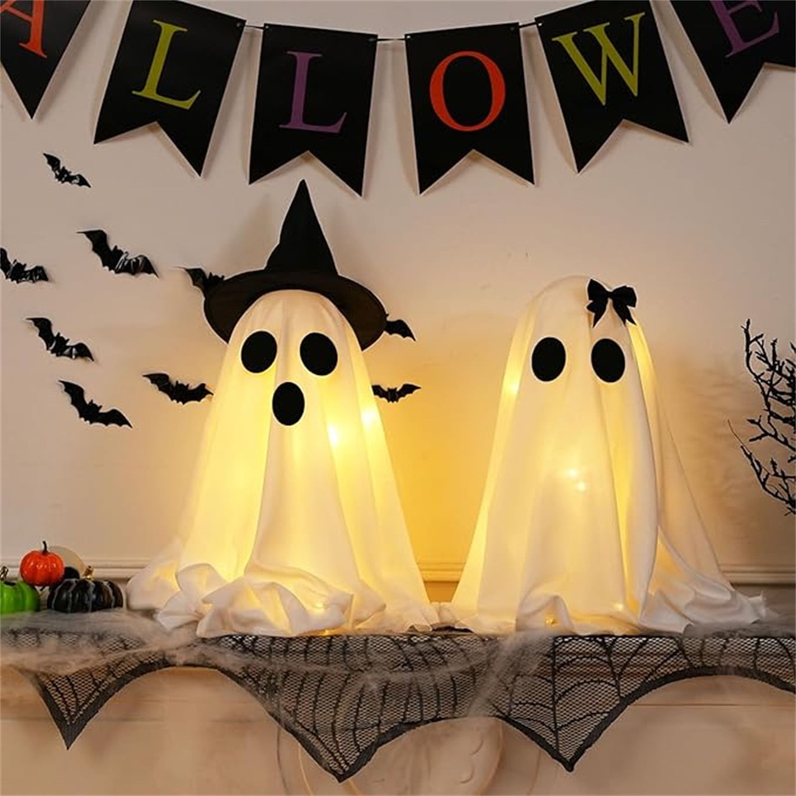 Timer Light Up Halloween Ghost Decorations, Set of 2 DIY Spooky Ghosts ...