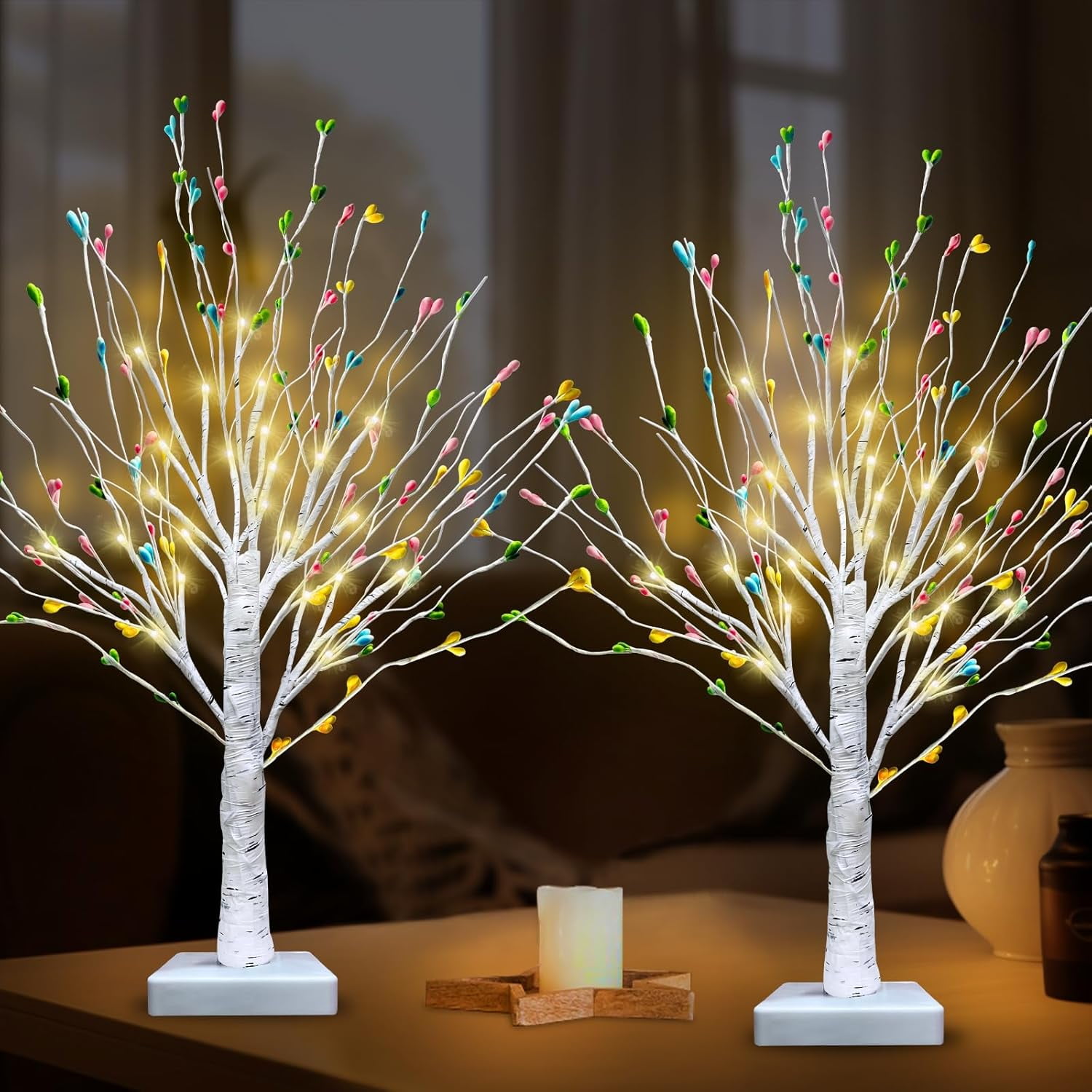 [ Timer ] Lighted Birch Tree Table Decorations, 2 Pack 24 Inch Tabletop ...