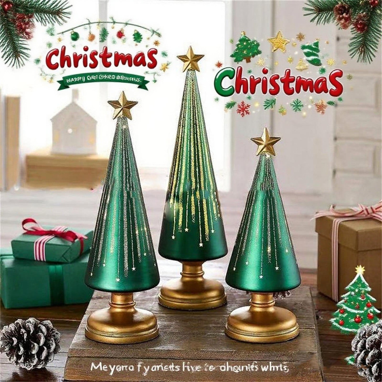 Timer Lighted Sparkling Starry Night Glass Trees, Twinkle Light ...