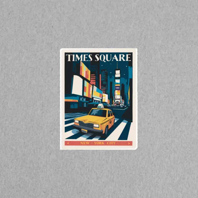 Times Square Nyc Retro Travel Sticker - Vintage New York City Taxi Cab ...