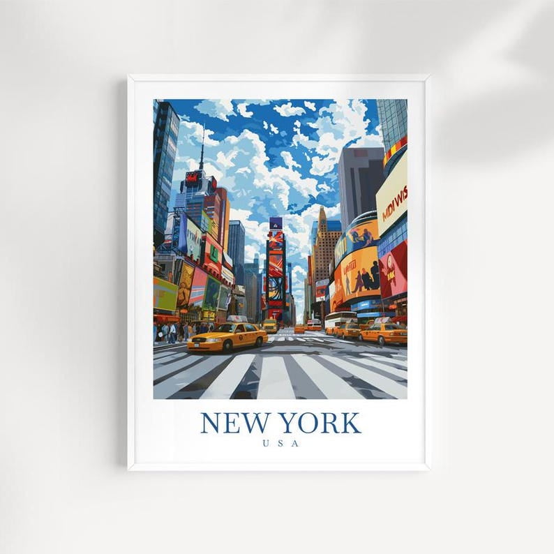Times Square Travel Print - New York Poster, Times Square NYC, Yellow ...