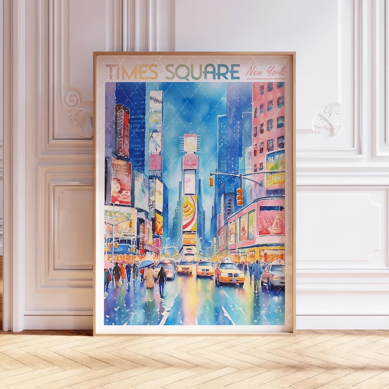 Times Square Watercolor Wall Art - New York Print - New York Travel ...