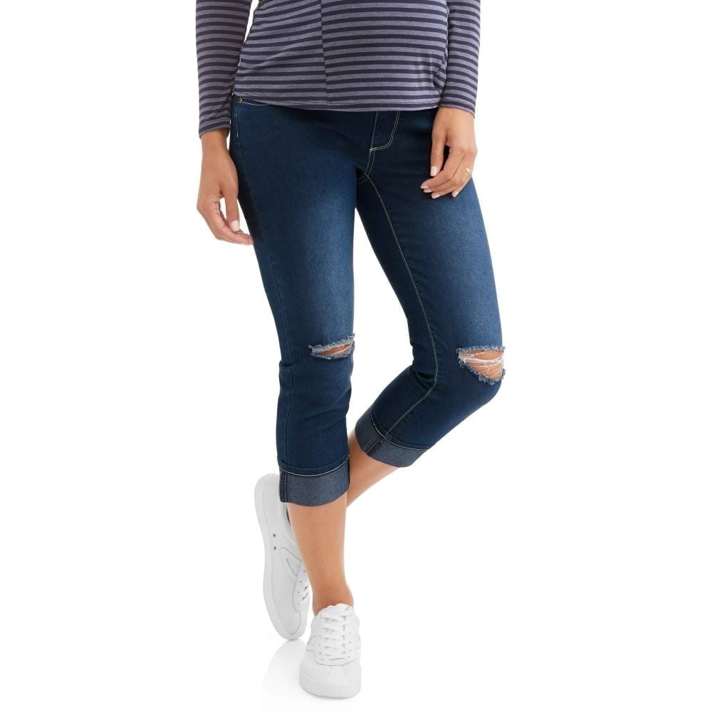Times Two Maternity Capri Full Panel, Distressed Capri Denim - Walmart.com