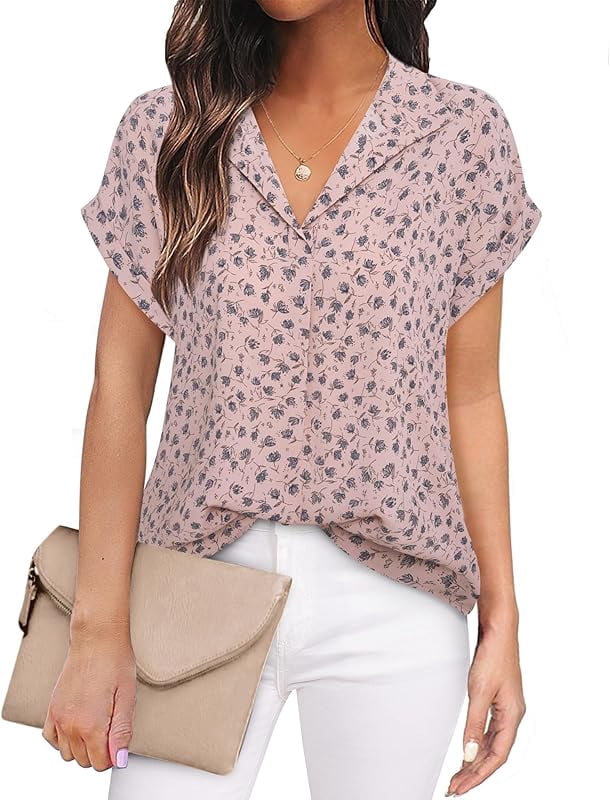 Timeson Women's Short Sleeve Chiffon Blouses for Office Work Business ...