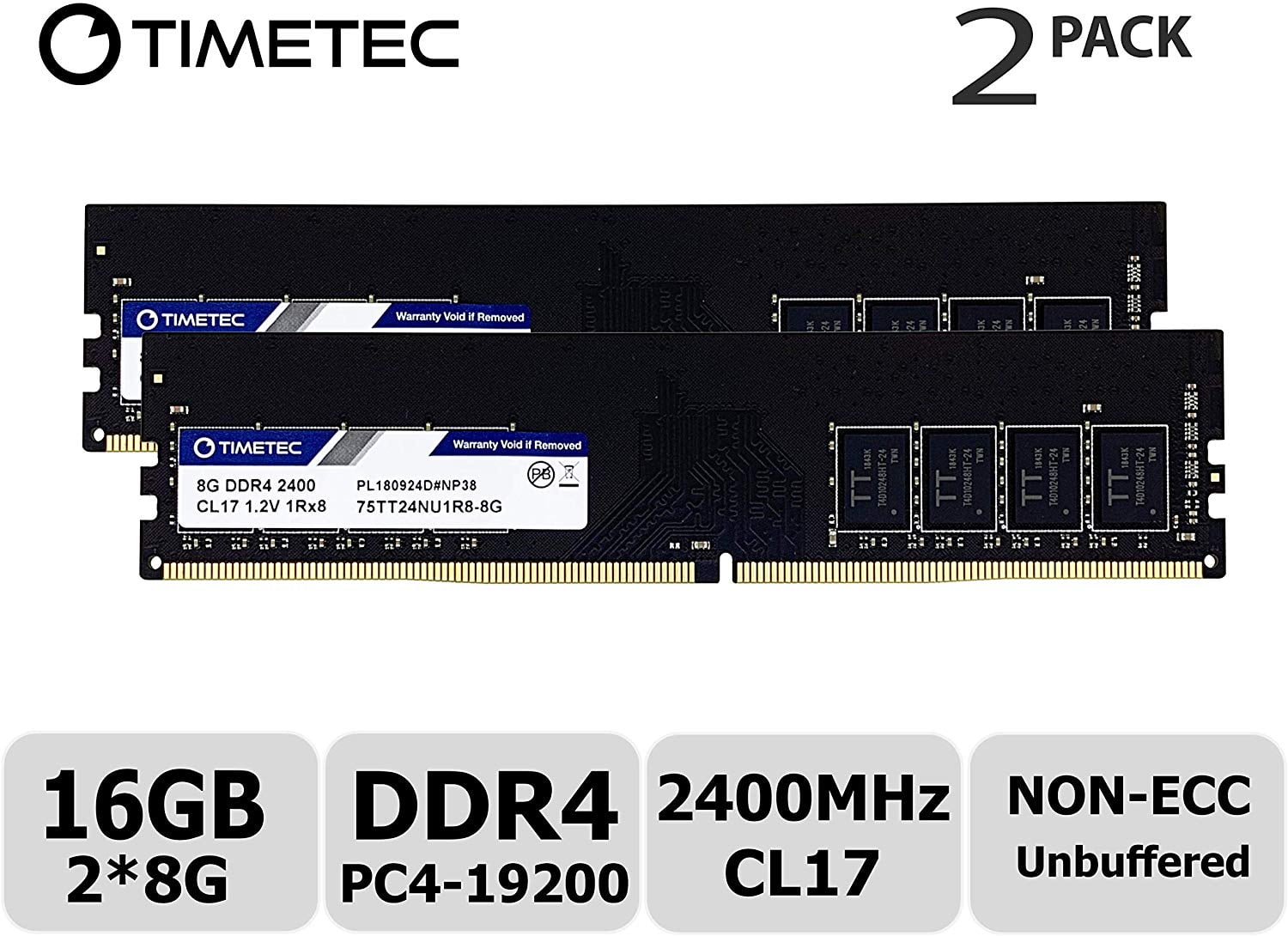 Timetec Hynix IC 16GB Kit (2x8GB) DDR4 2400MHz PC4-19200 Unbuffered Non-ECC 1.2V CL17 1Rx8 ...