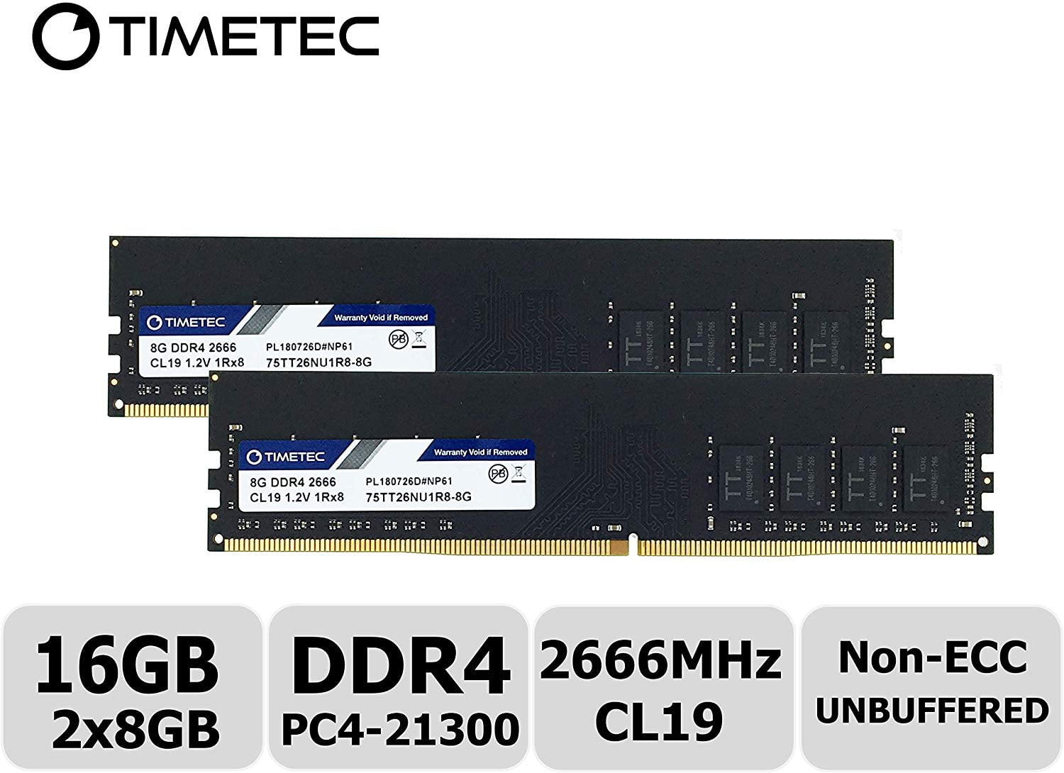 Timetec Hynix IC 16GB Kit (2x8GB) DDR4 2666MHz PC4-21300 Unbuffered Non-ECC 1.2V CL19 1Rx8 ...