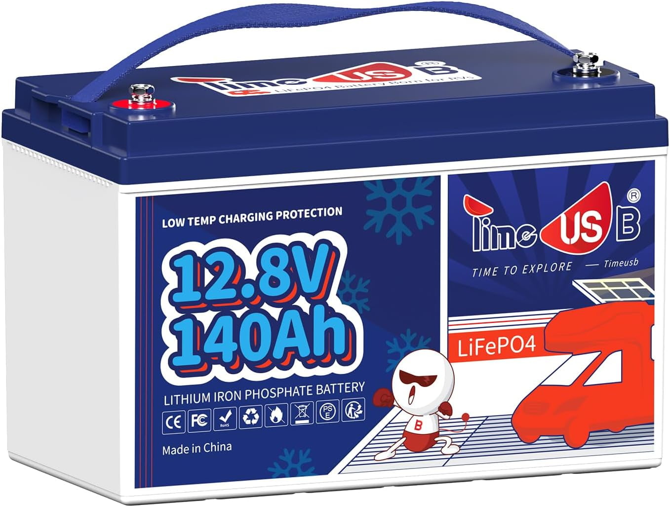 Timeusb 12V 140Ah LiFePO4 Lithium Battery with Low Temp Cut Off, Built ...