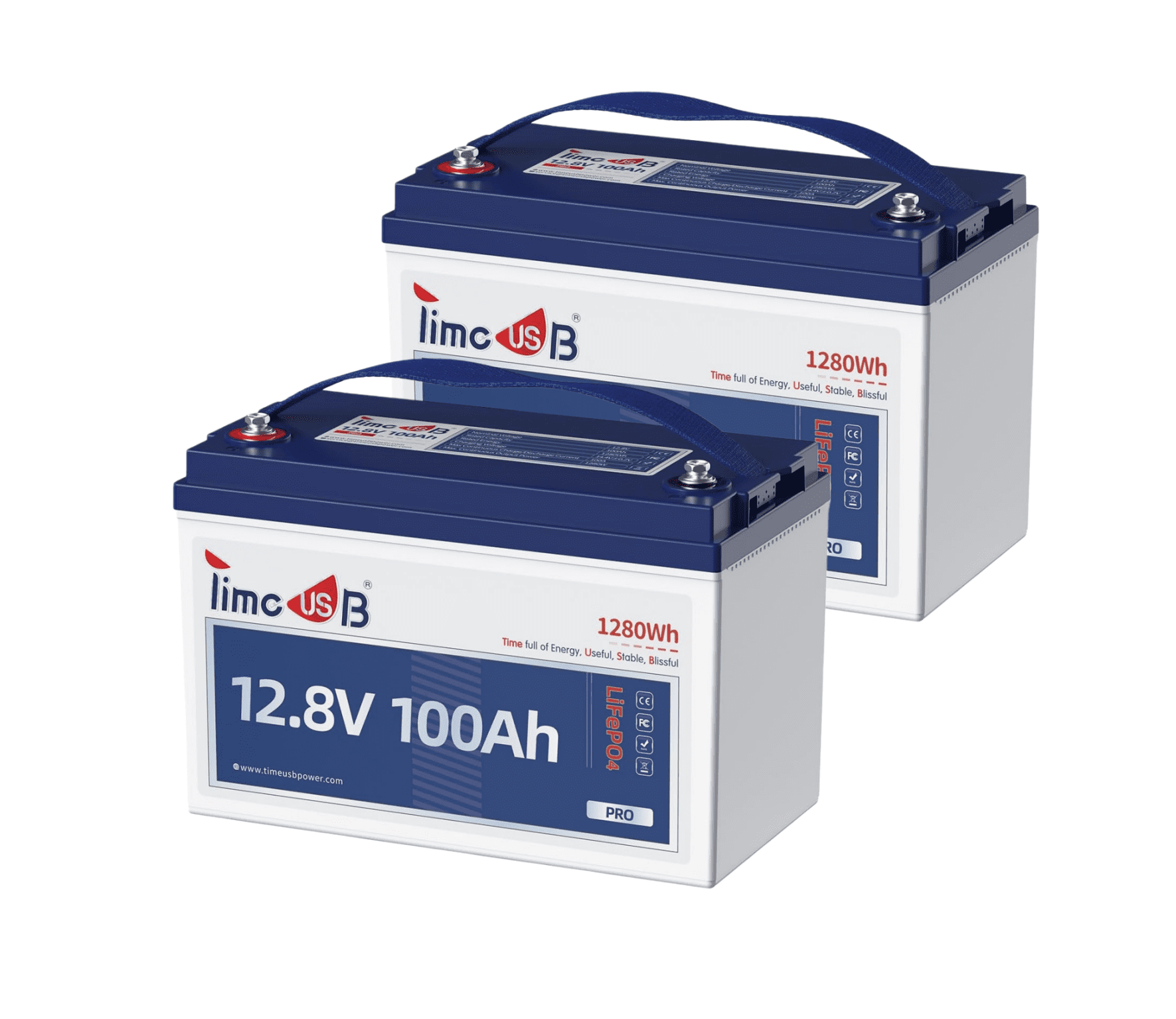 Timeusb 2 Pack 12V 100Ah Pro LiFePO4 Battery,100A BMS,Group 31,Grade a ...