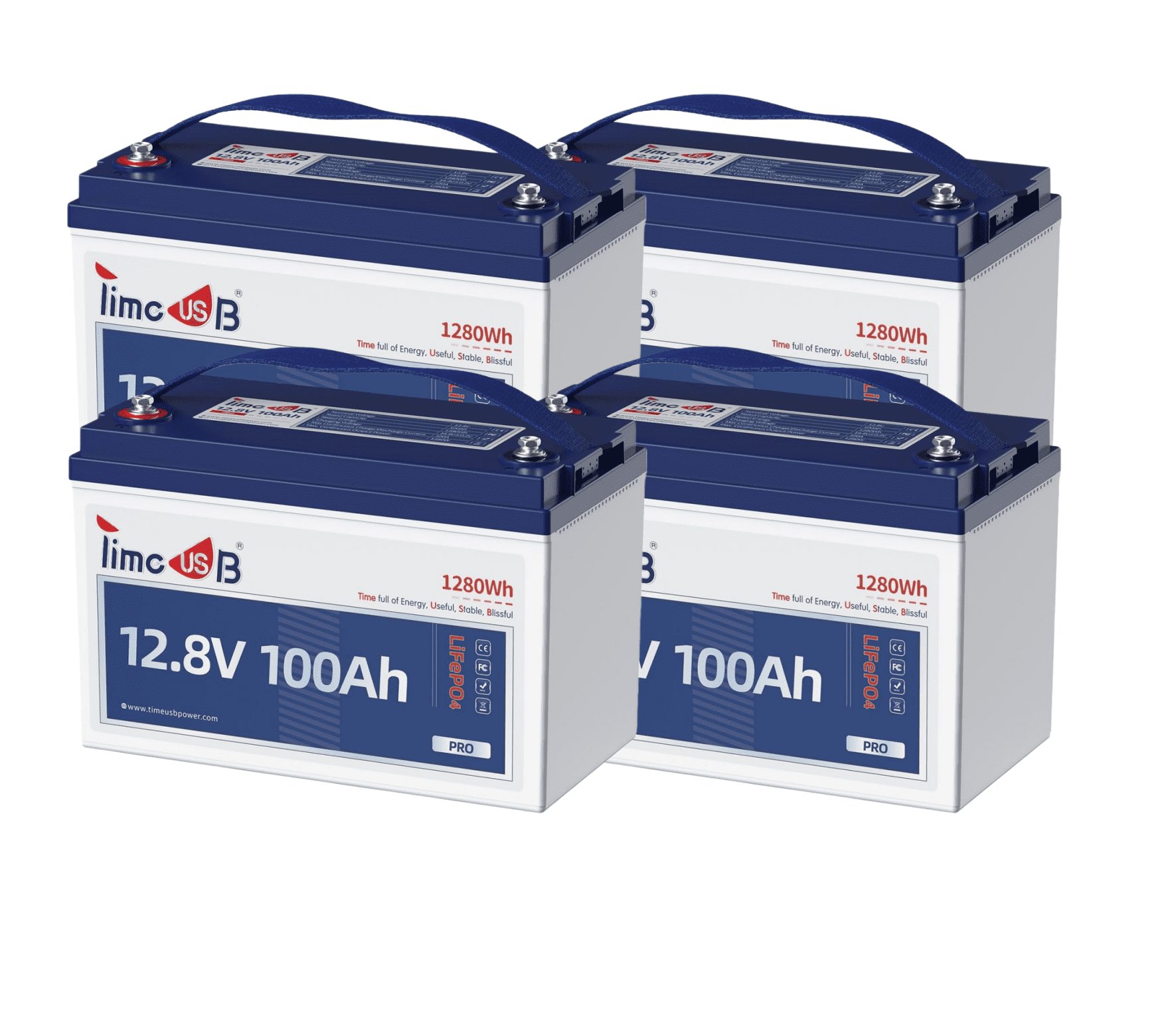 Timeusb 4 Pack 12V 100Ah Pro LiFePO4 Battery,100A BMS,Group 31,Grade a ...