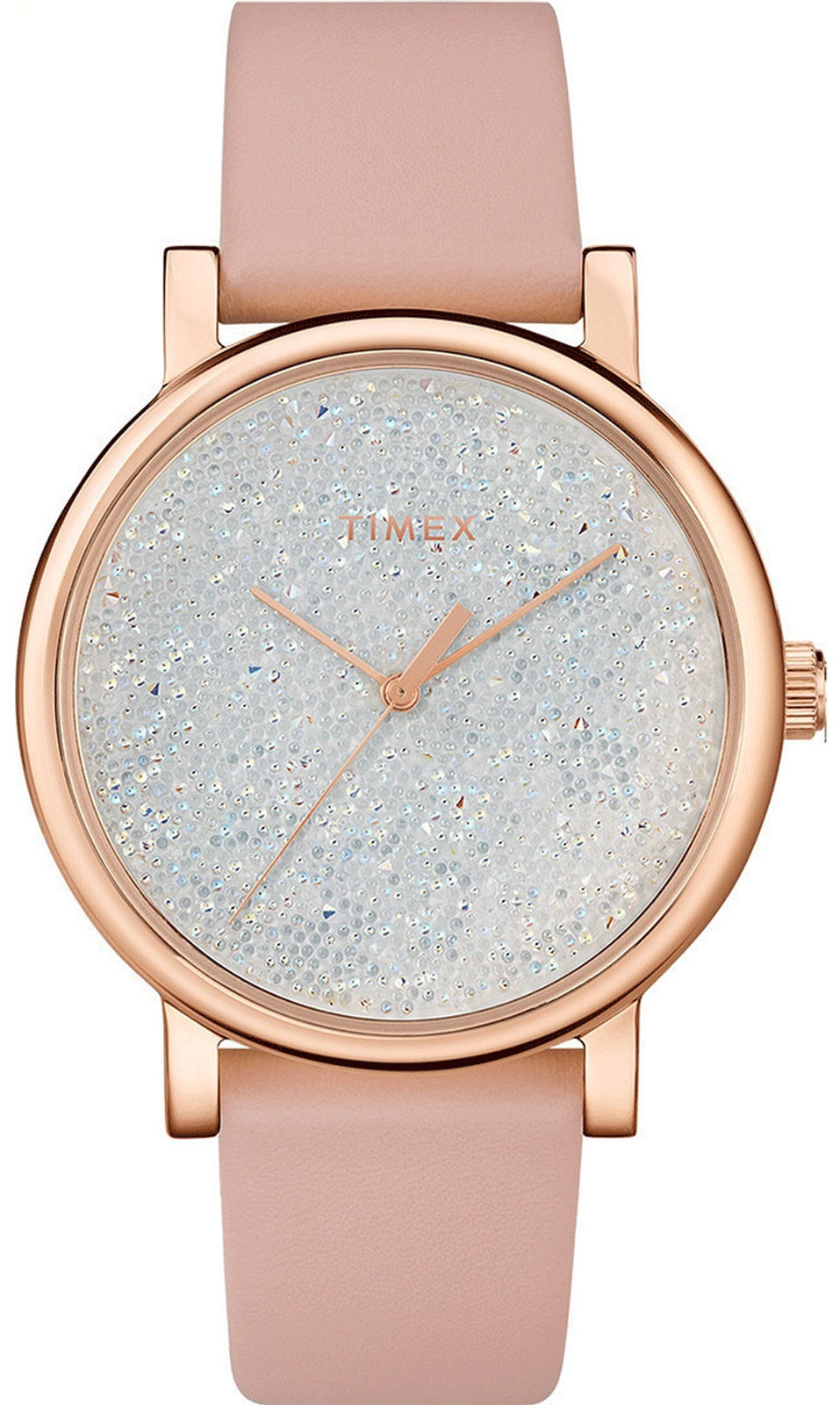 Timex Crystal Bloom Women's Rose-Gold Tone Watch Pink Leather Strap ...