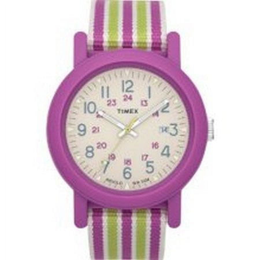 Timex Indiglo Wrist Watch (White Dial Pink And Green Striped Strap ...
