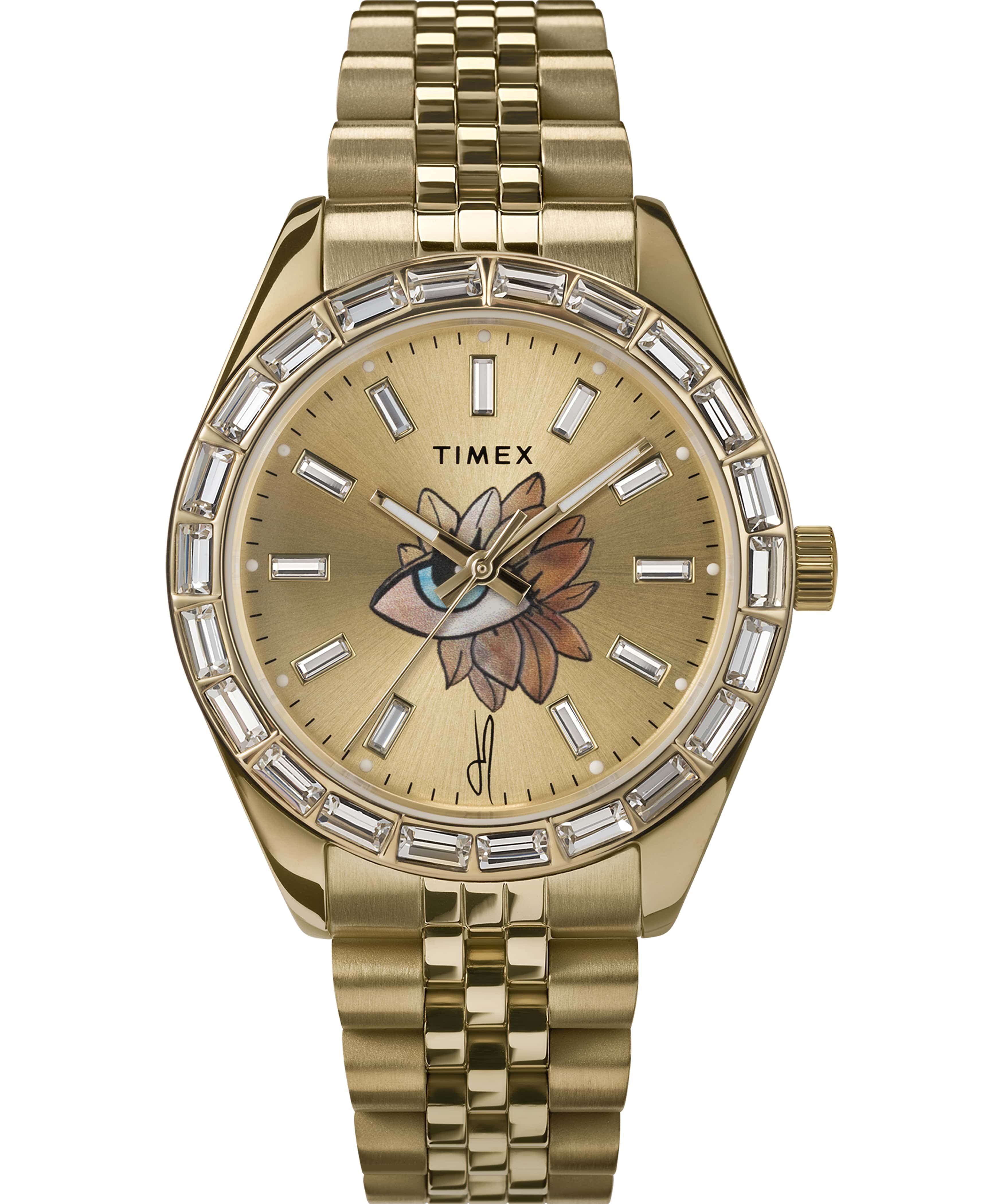 Timex Legacy x Jacquie Aiche Gold Sunray Dial with Tribe Eye Ladies ...