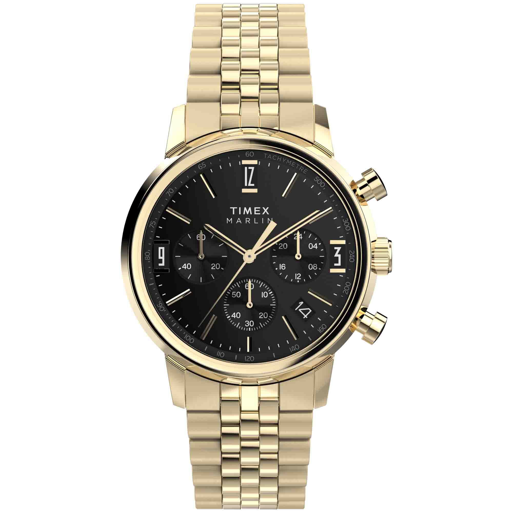 Timex Marlin Chronograph Tachymeter 40mm Black Gold SS - Walmart.com