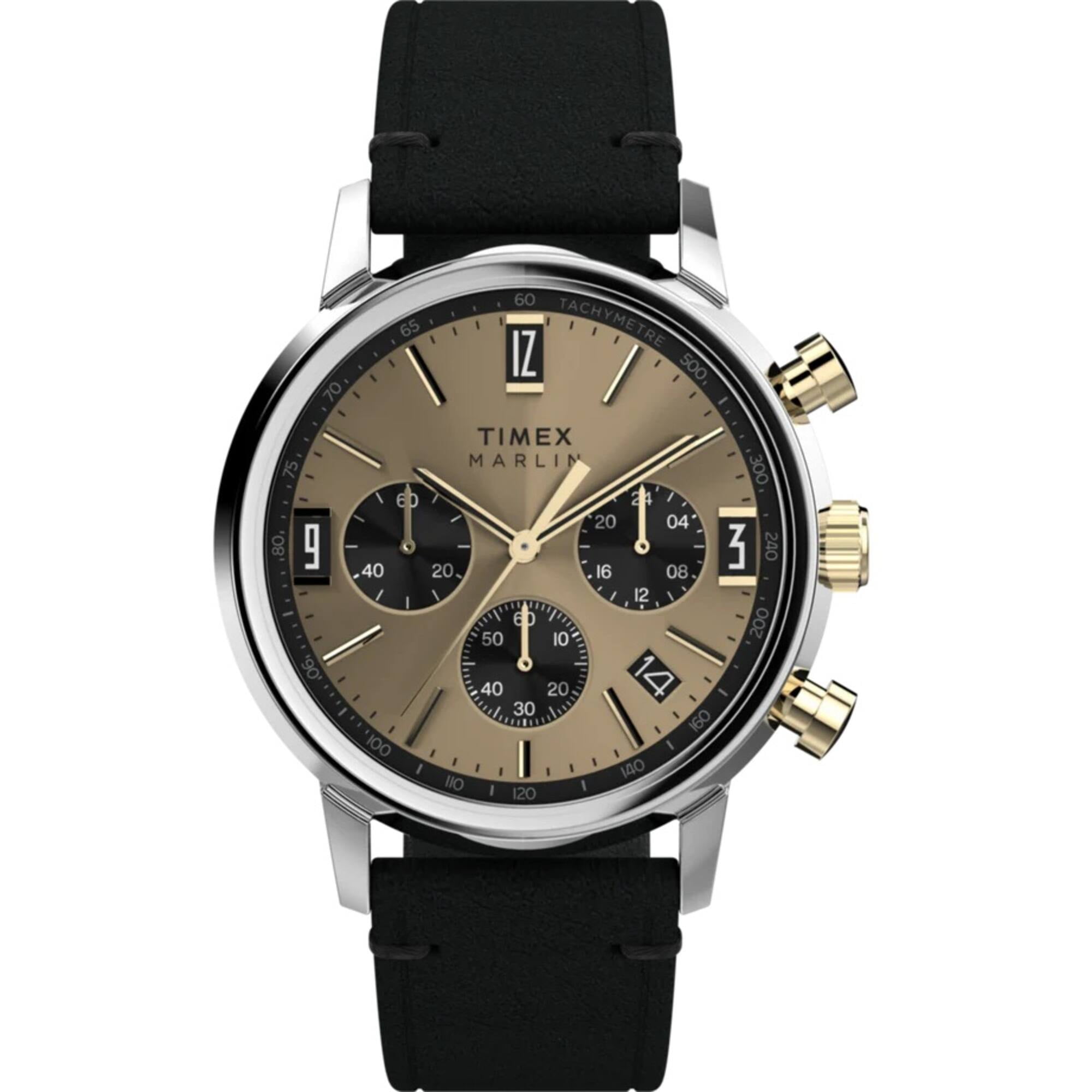 Timex TW2W60300 Men's Marlin Chronograph Black Leather Strap Watch ...