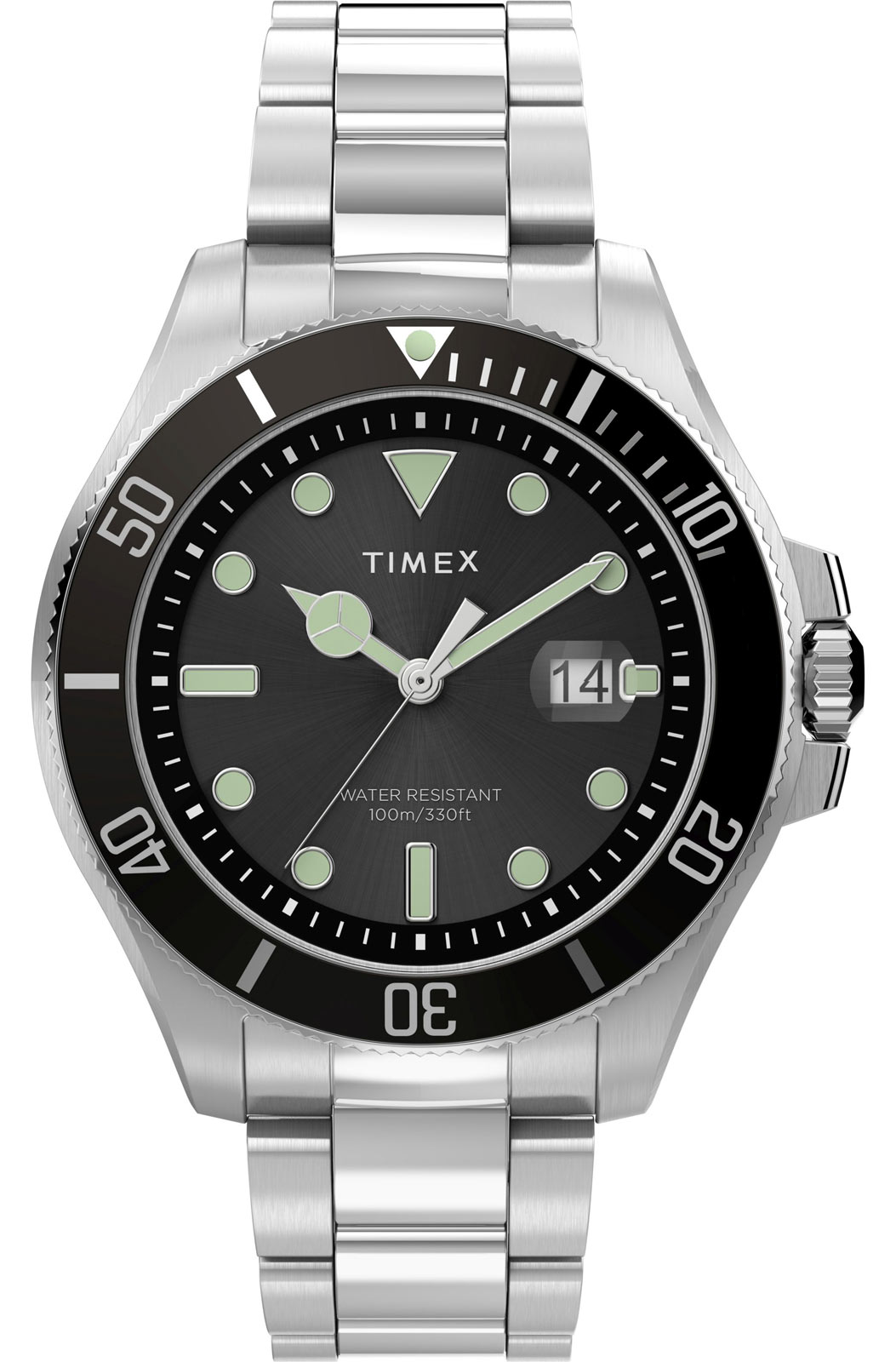 Timex Men's 44mm Stainless Steel Bracelet Wristwatch, Black & Silver ...