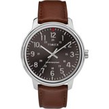Timex Men's Core 43mm Black/Silver-Tone Watch, Tan Leather Strap ...