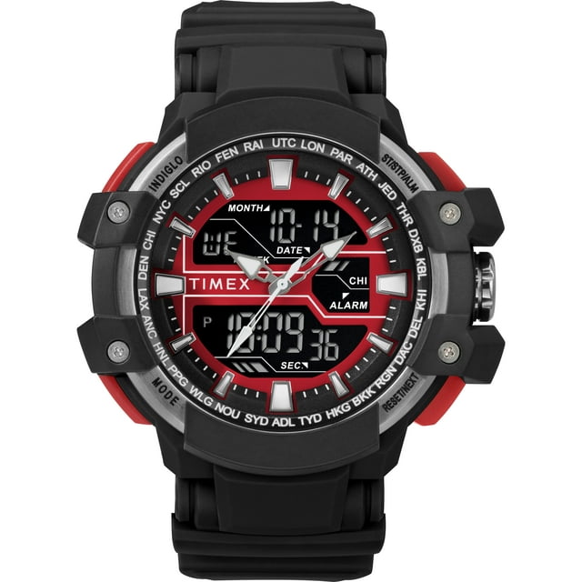 Timex Men's DGTL Tactic Combo Black/Gray/Red Resin Strap 50mm Watch ...