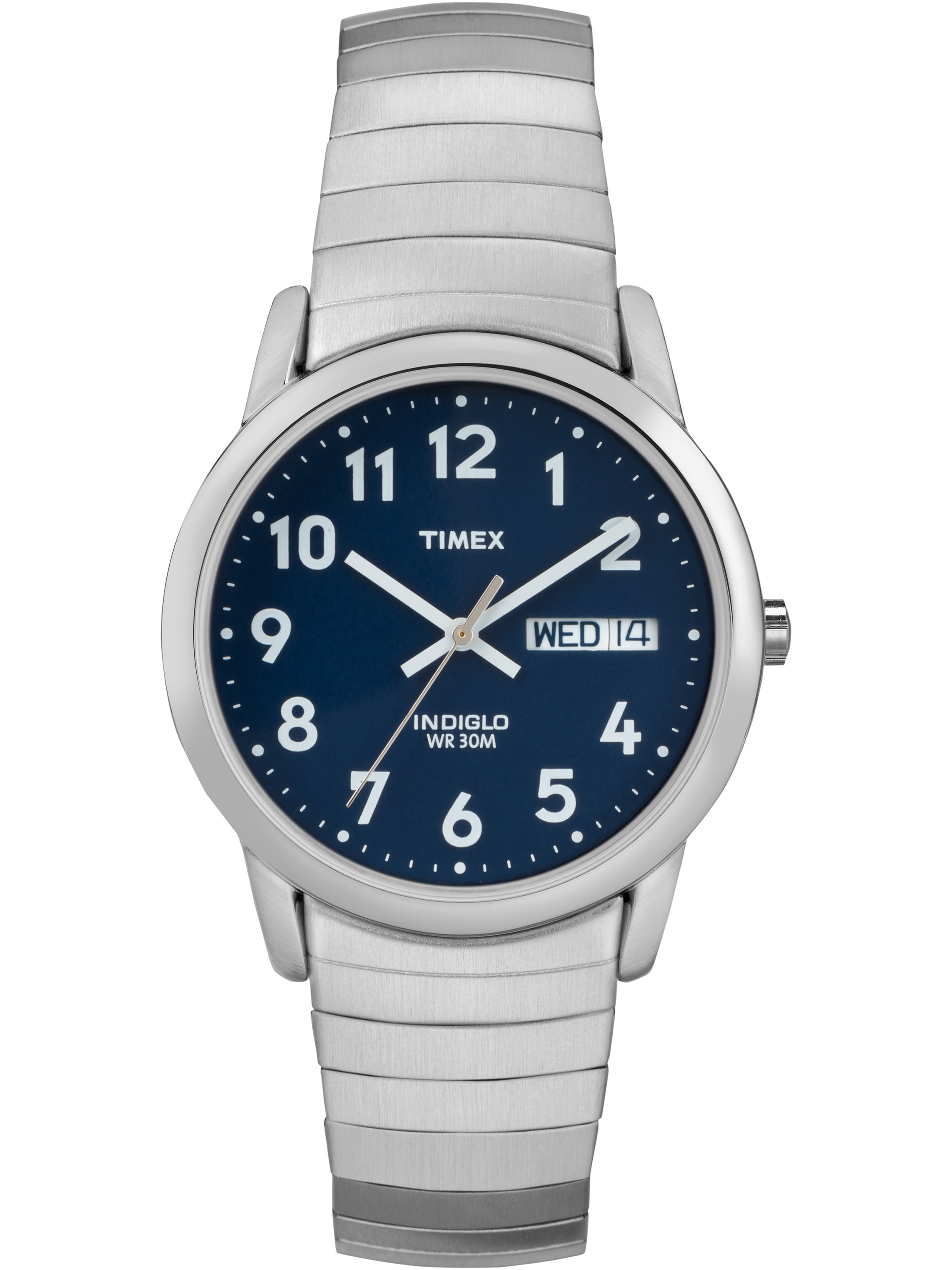 Timex Men's Easy Reader Day-Date 35mm Silver-Tone/Blue Stainless Steel ...