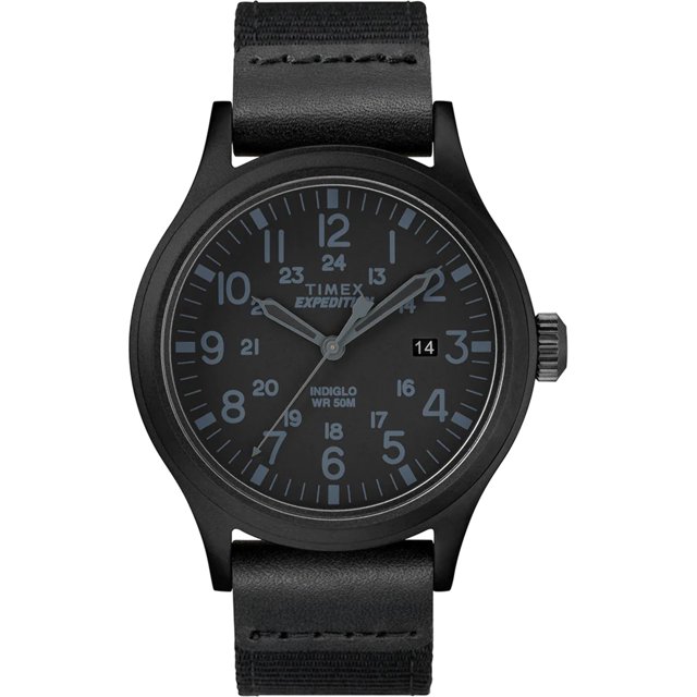 Timex Men's Expedition Scout 40 Military Classic Black Watch, Leather ...