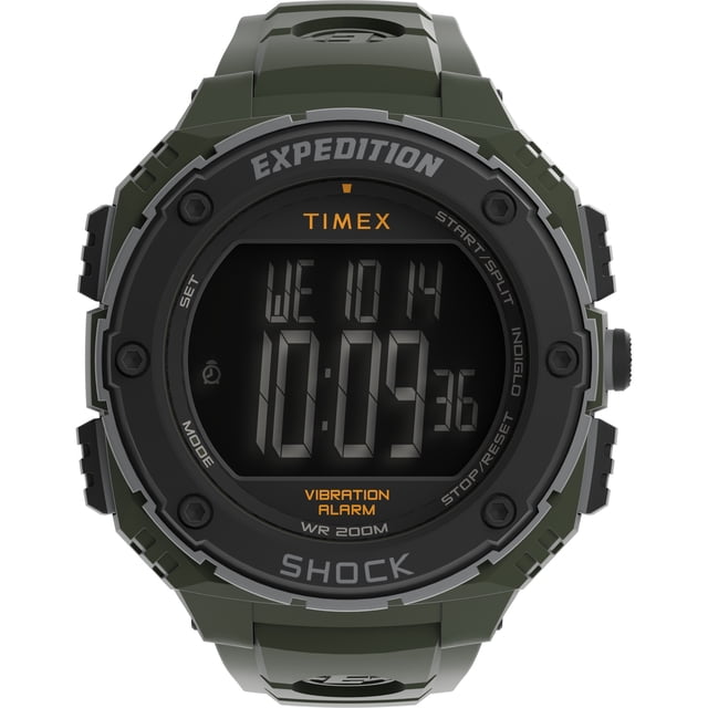 Timex Men's Expedition Shock XL Vibrating Alarm 50mm Watch – Green Case ...