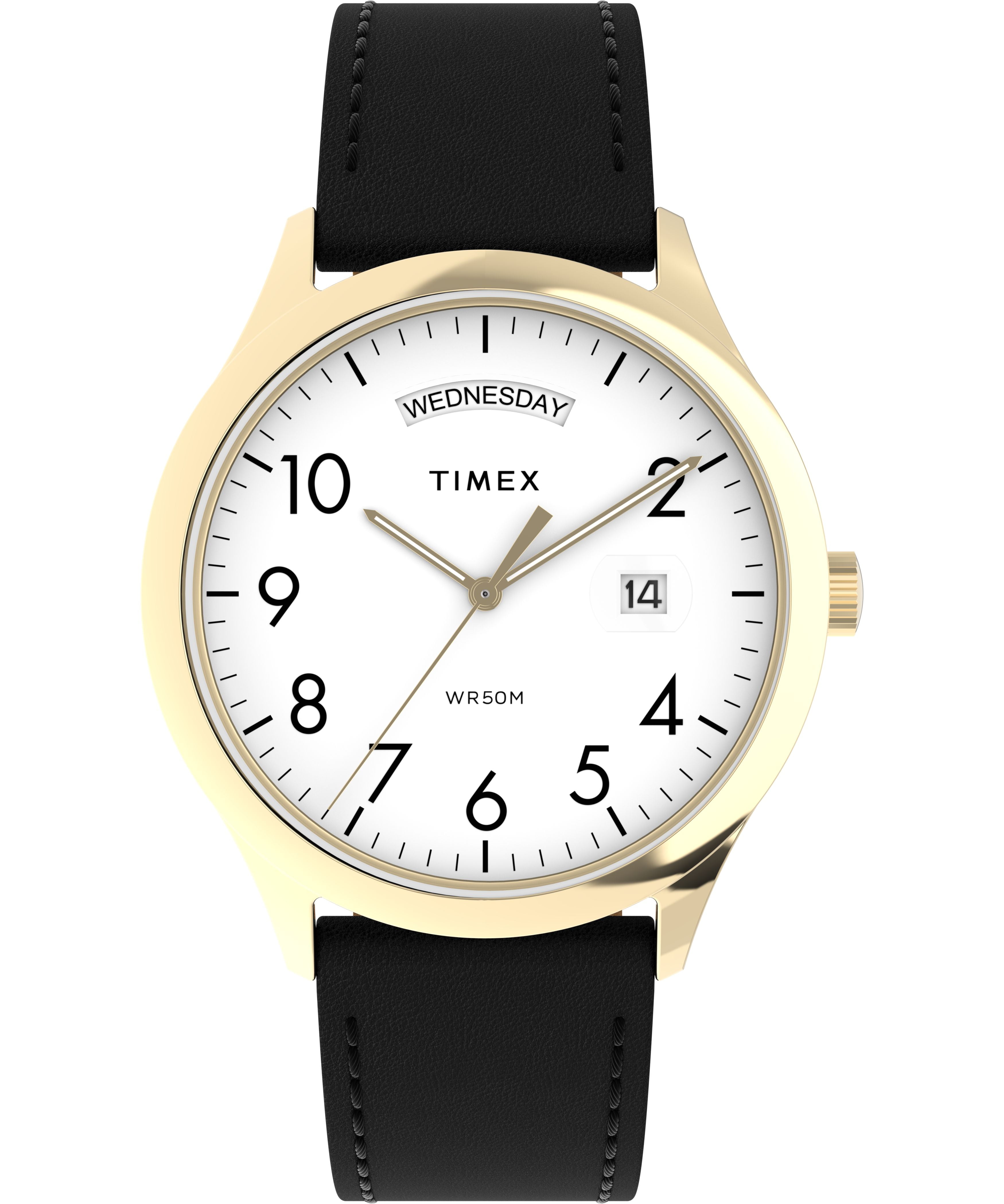 Timex Men's Modern Easy Reader 40mm Watch - Black Strap White Dial Gold ...