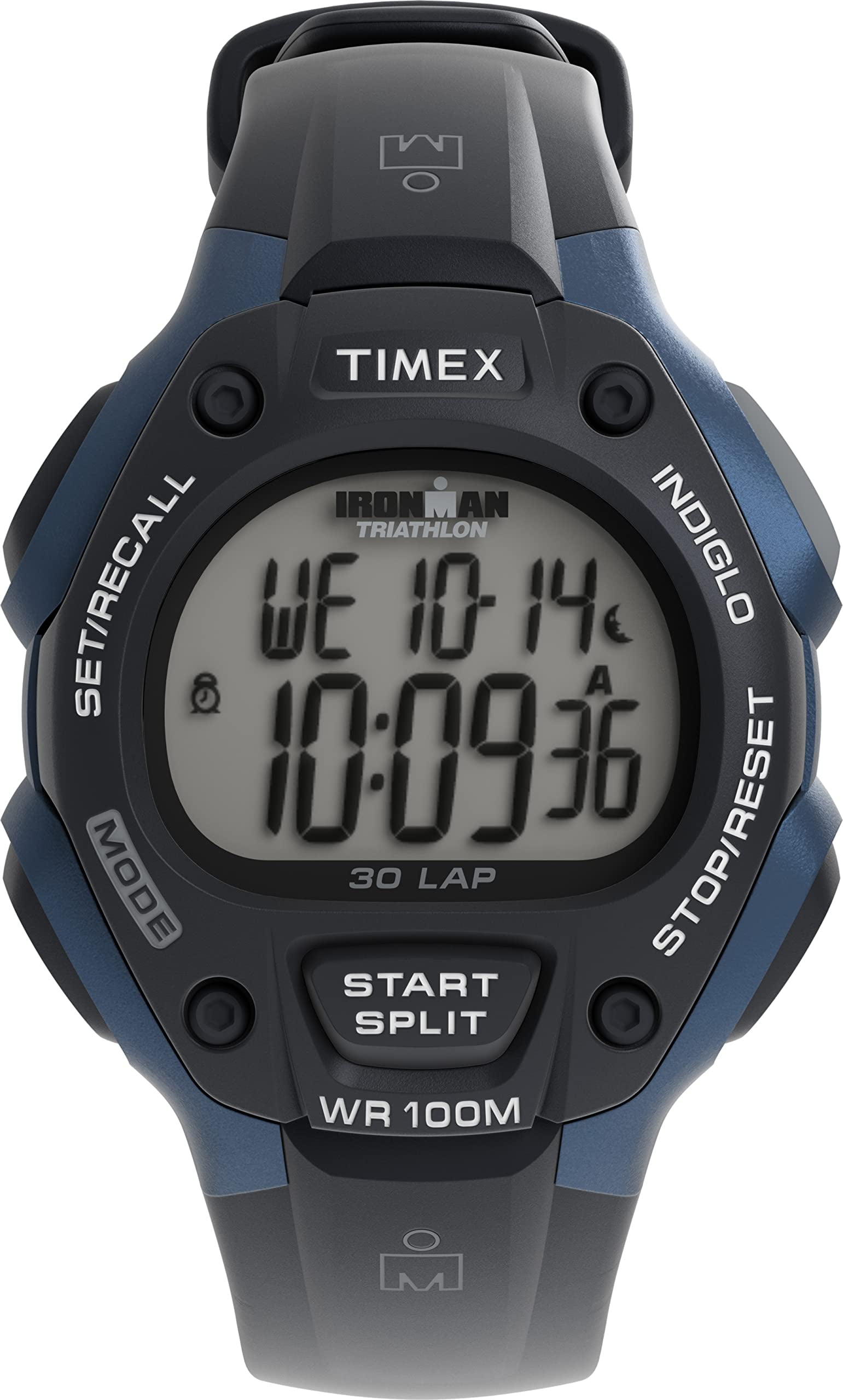 Timex Men's T5H591 Ironman Classic 30 Full-Size Black/Blue Resin Strap ...