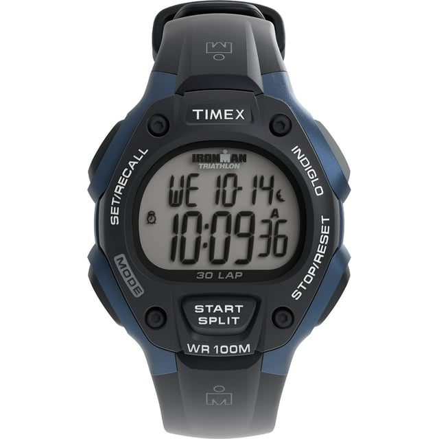Timex Men's T5H591 Ironman Classic 30 Full-Size Black/Blue Resin Strap ...